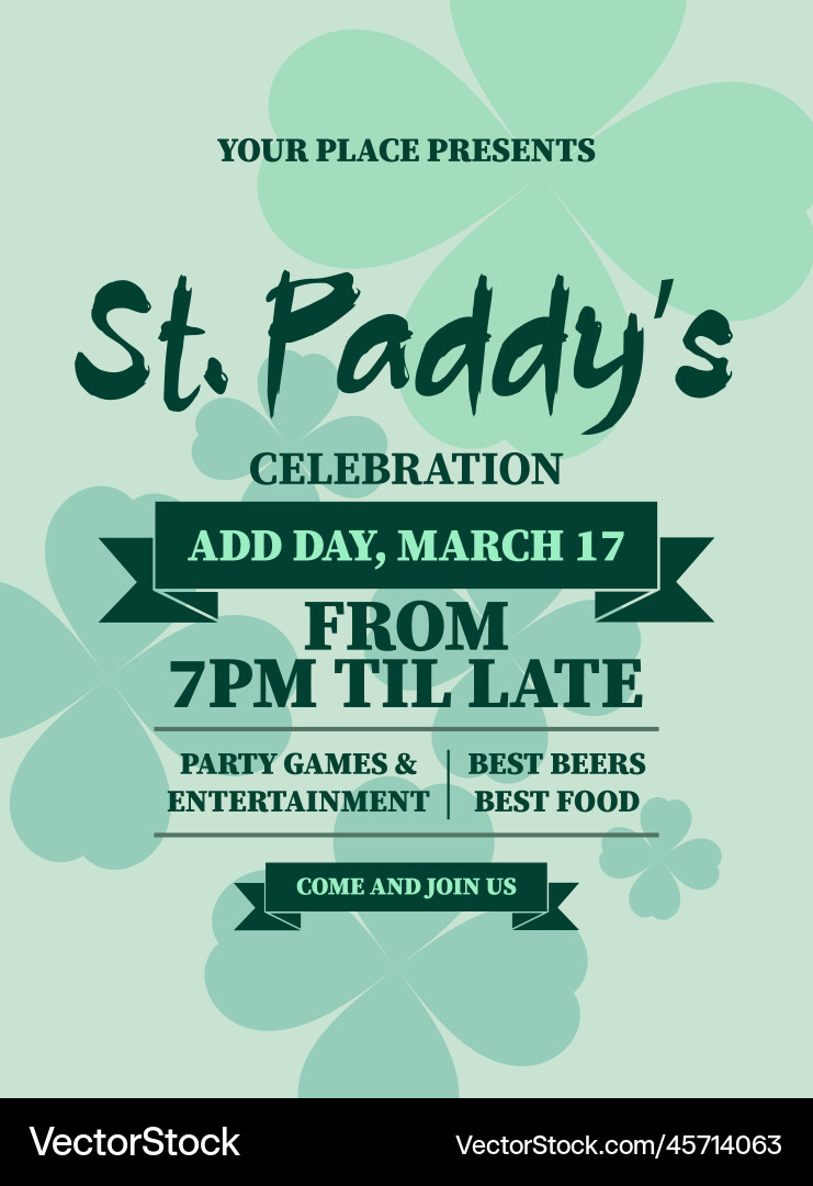 St paddys celebration party poster flyer design Vector Image