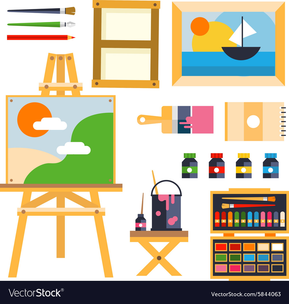 Studio drawing tools to the creative process flat Vector Image
