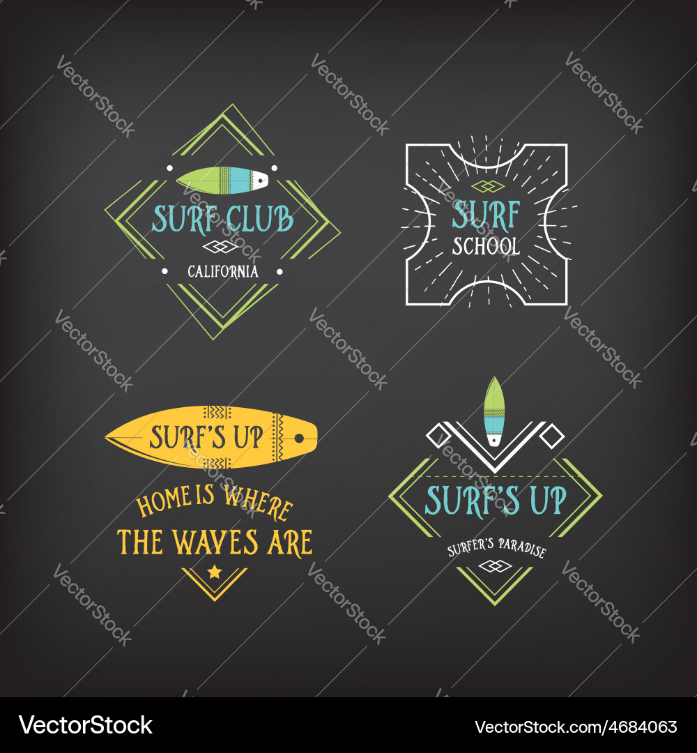 Surf vintage elements retro logo board hawaii Vector Image