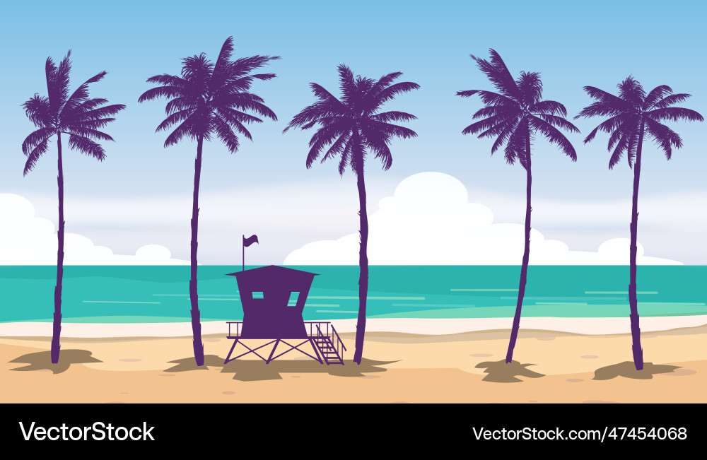 Beach coast landscape with lifeguard station Vector Image