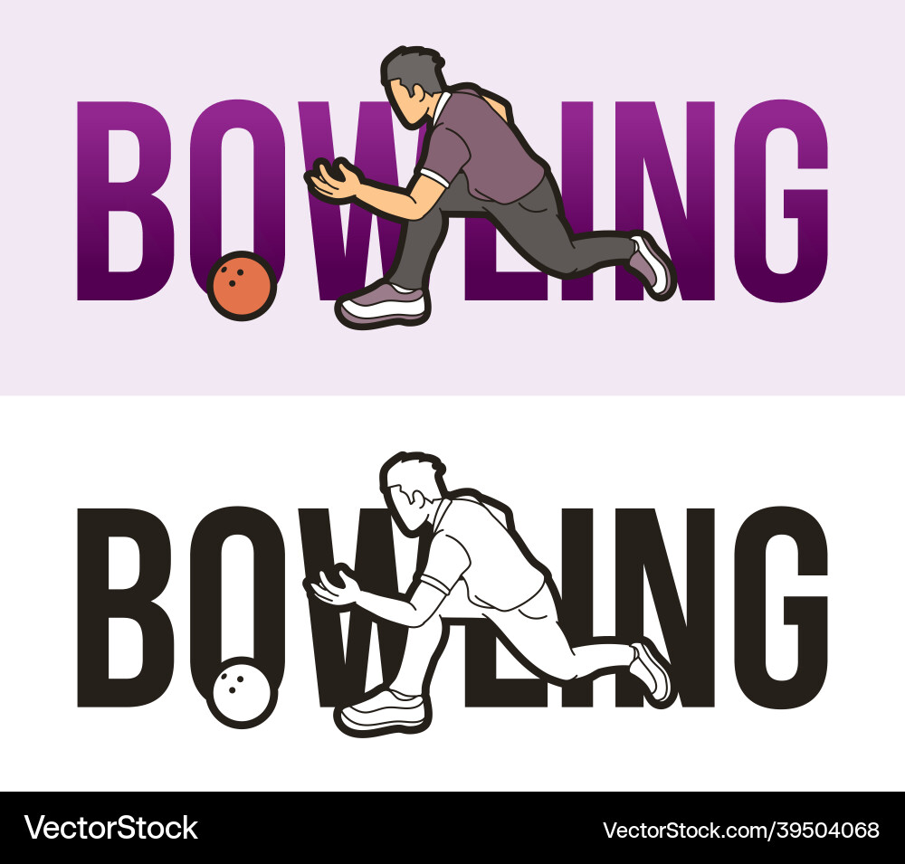 Bowling text with sport players graphic Royalty Free Vector