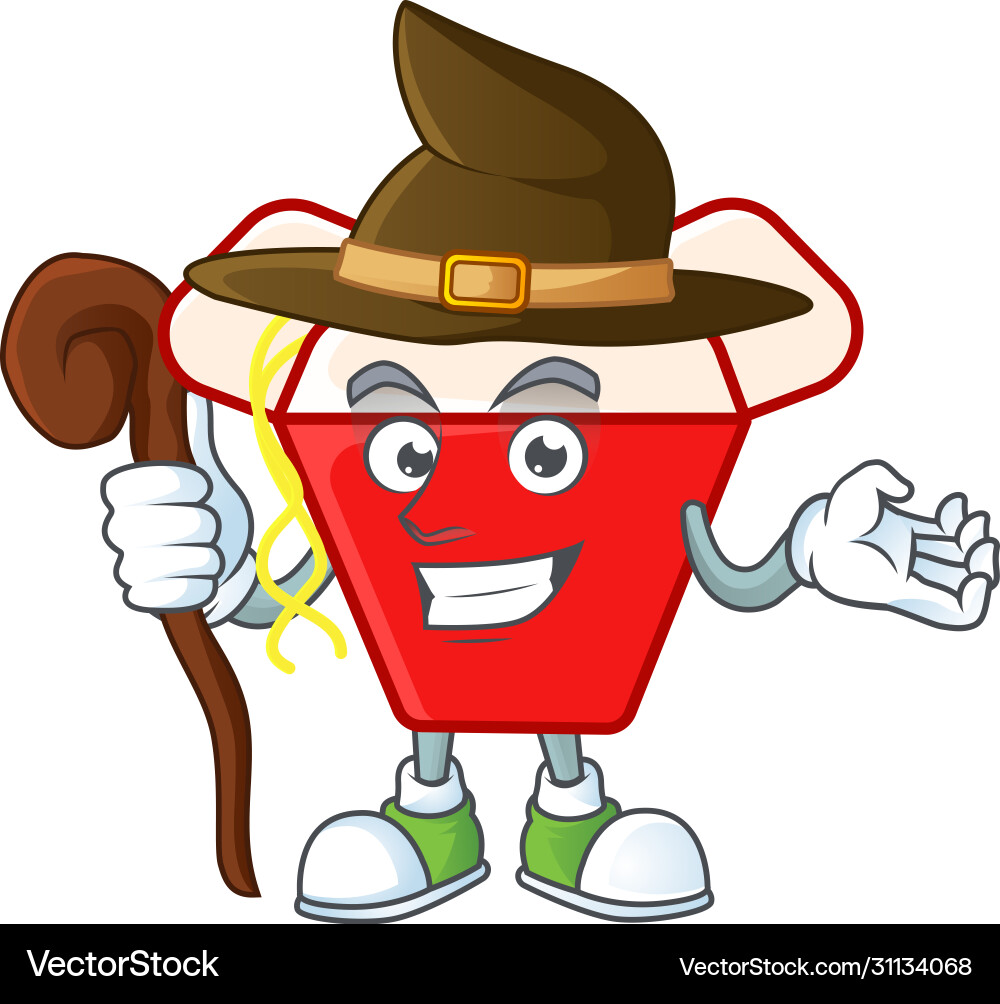 Cartoon chinese box noodle dressed as a witch Vector Image