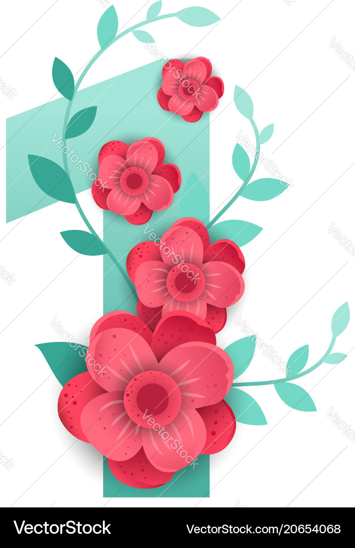 Color number 1 with beautiful flowers Royalty Free Vector