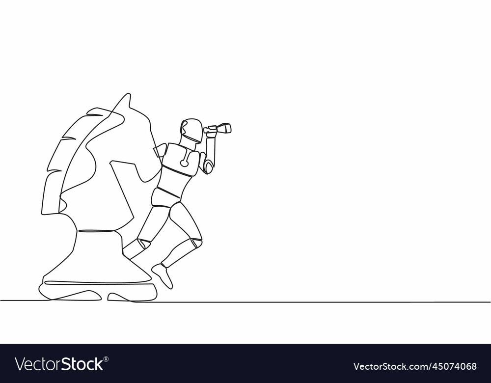 Continuous one line draw robot standing on horse Vector Image