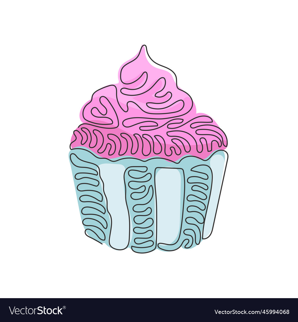 Continuous one line drawing yummy cupcake sweet Vector Image