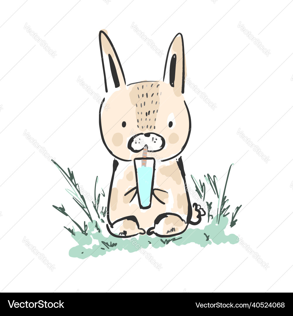 Cute sketch hand drawn color rabbit Royalty Free Vector