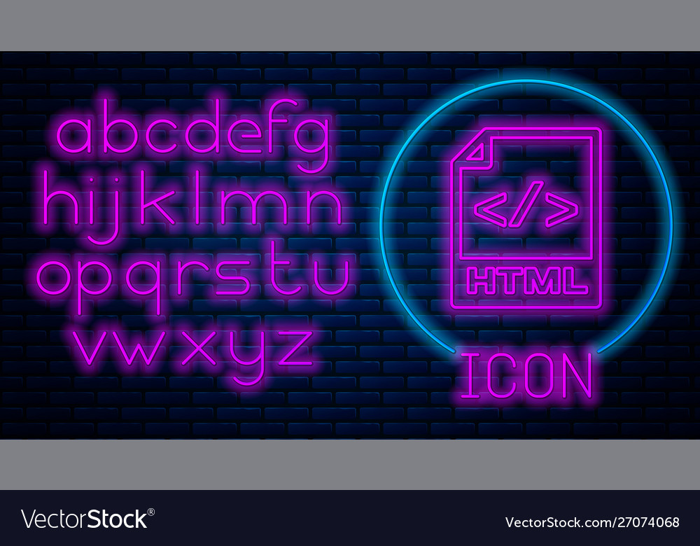 Glowing neon html file document download html Vector Image