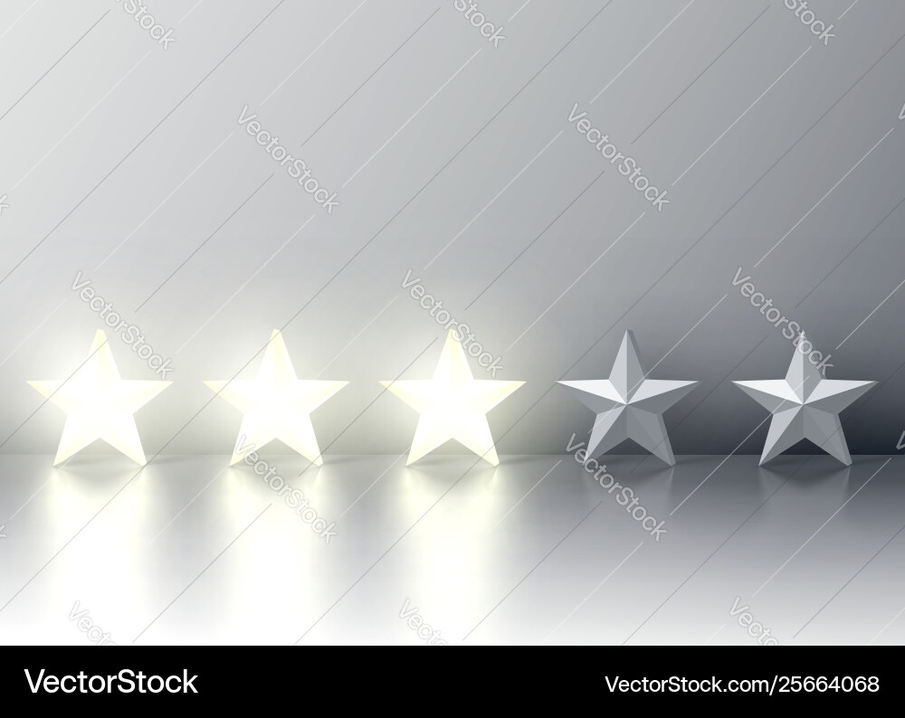 Three-star rating with glowing 3d stars Royalty Free Vector
