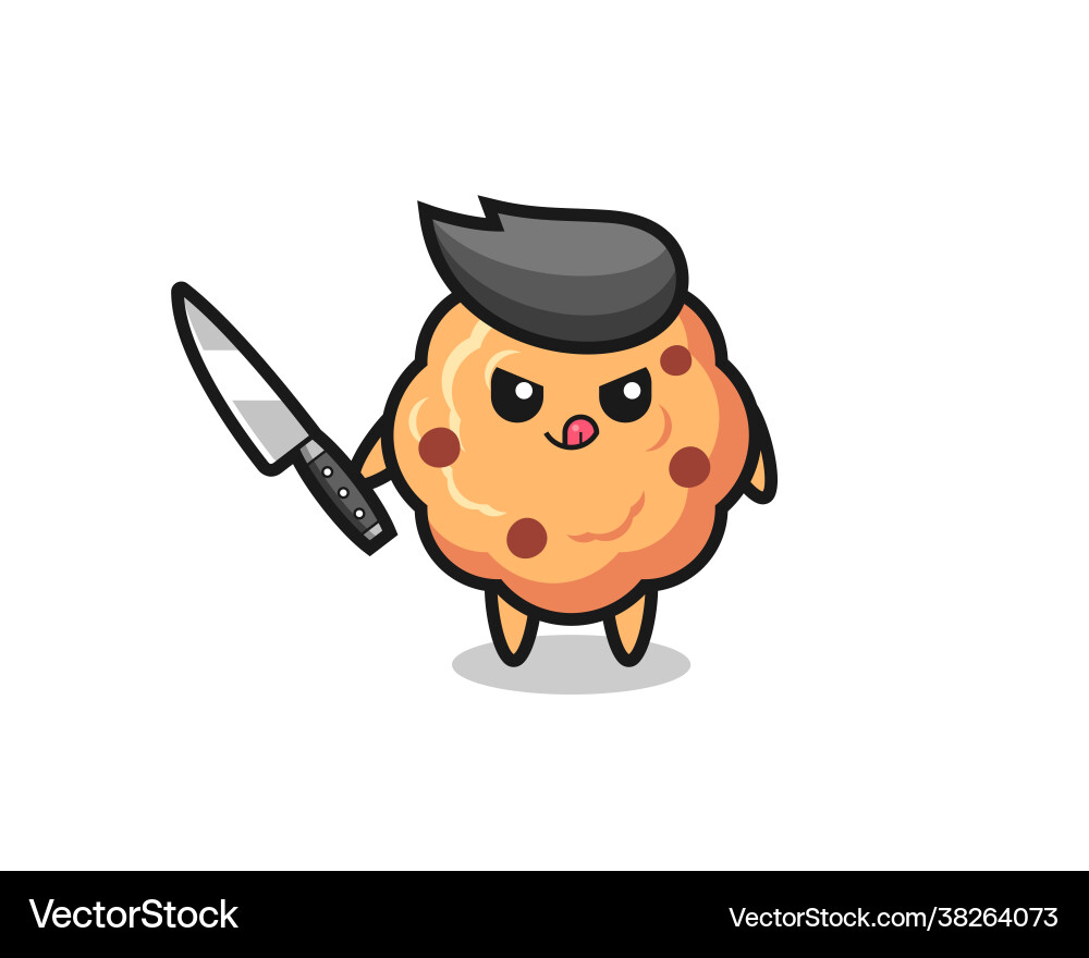 Cute chocolate chip cookie mascot as a psychopath Vector Image