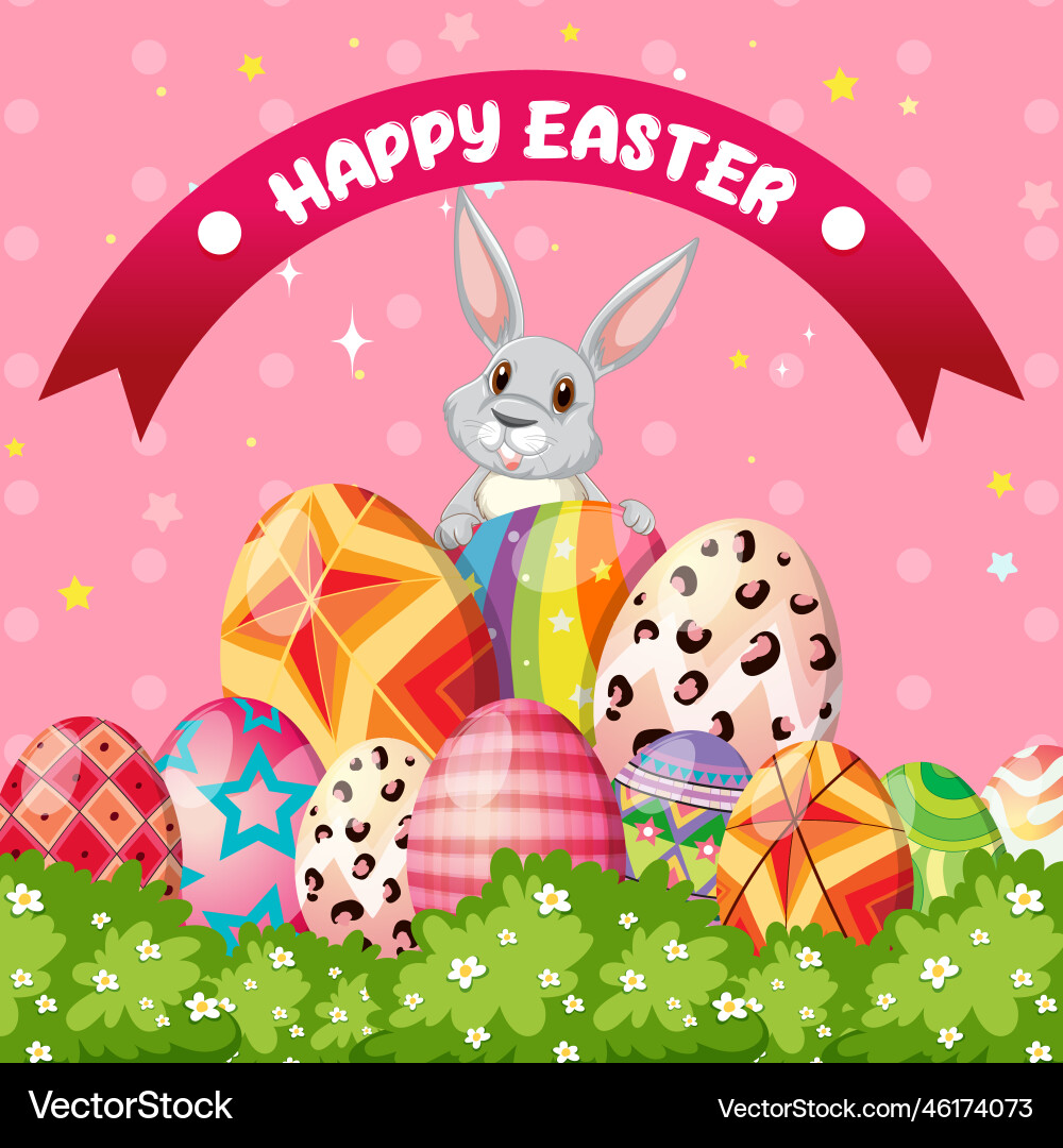 Happy easter day poster with colorful eggs and Vector Image