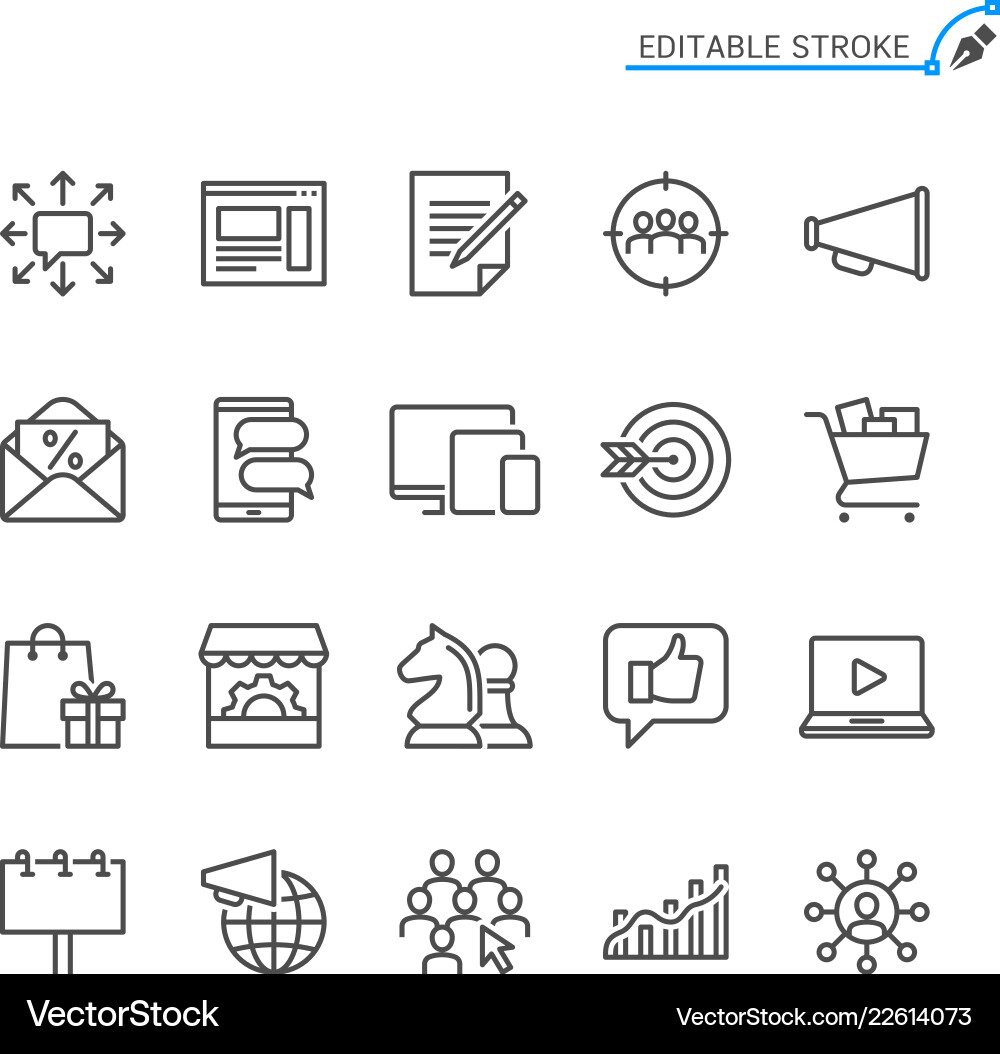 Marketing line icons editable stroke Royalty Free Vector