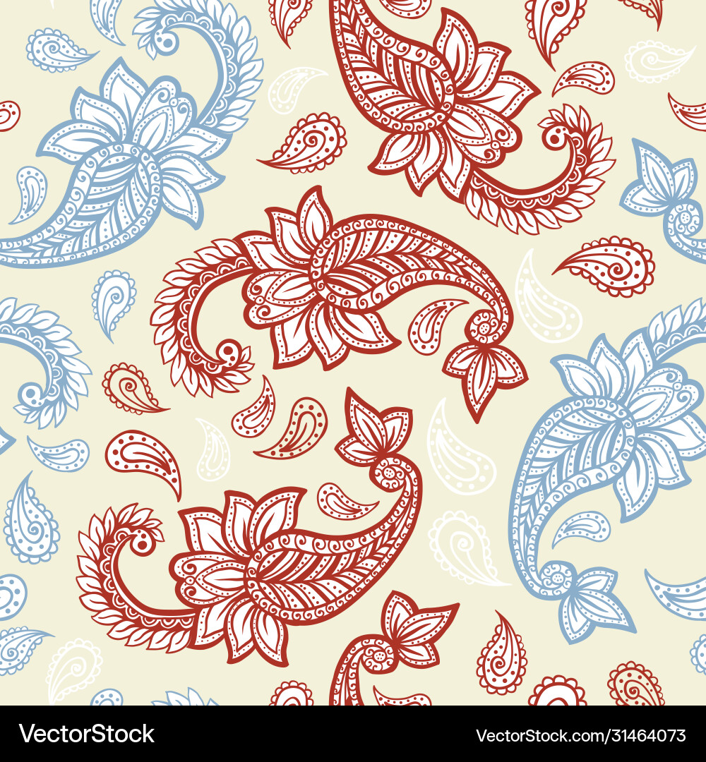 Paisley pattern background golden yellow and red Vector Image