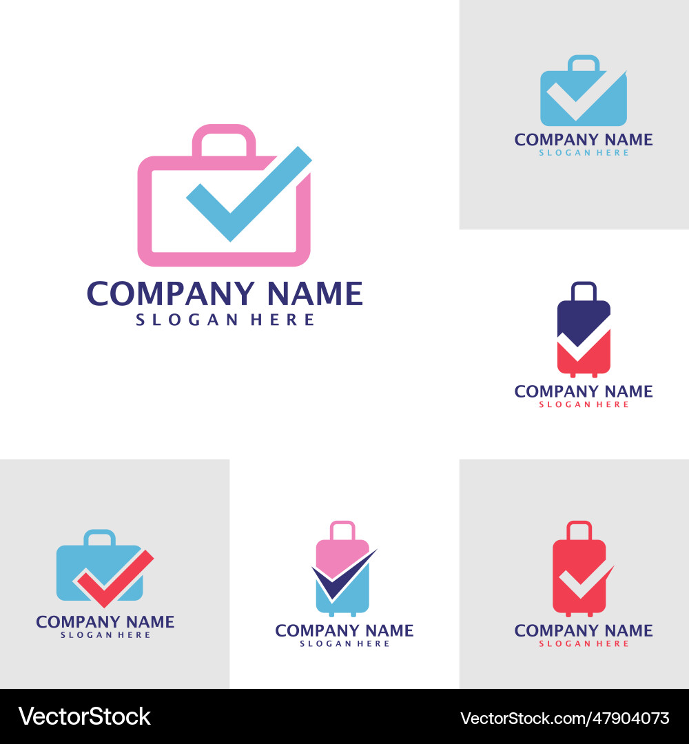 Set of suitcase with check logo design suitcase Vector Image