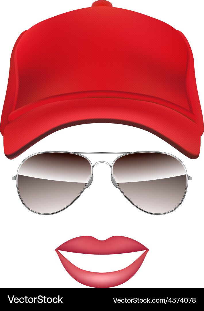Baseball cap glasses and lips isolated on white Vector Image
