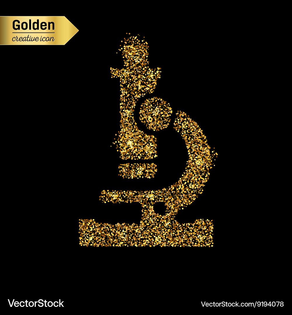 Gold glitter icon of microscope isolated Vector Image