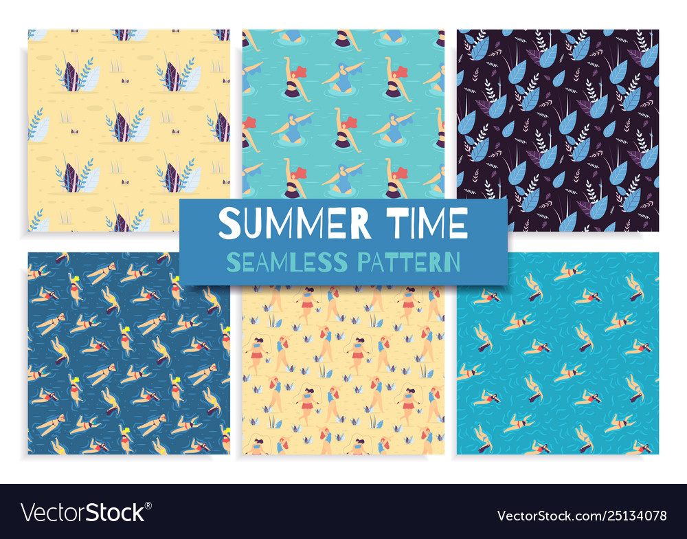 Seamless flat pattern set summer time concept Vector Image