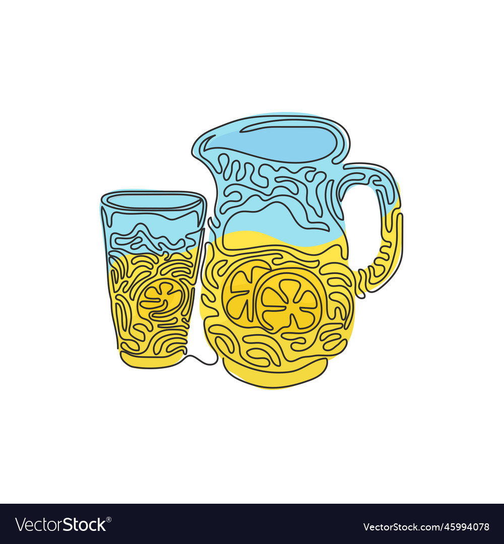 Single continuous line drawing lemonade in jug Vector Image