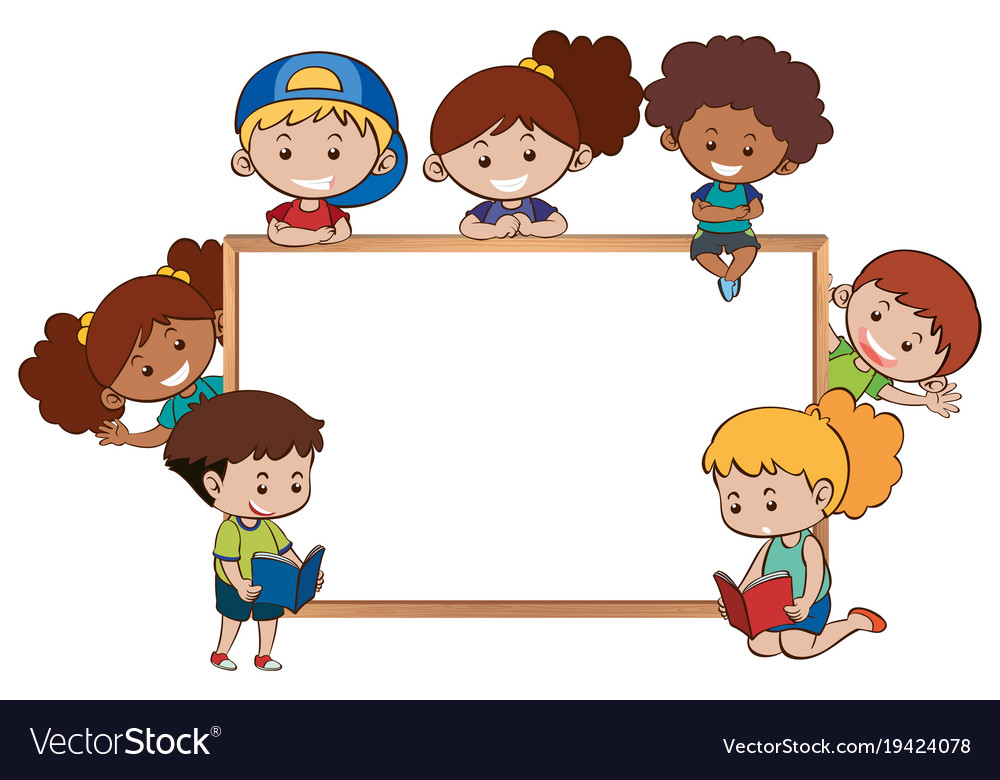Whiteboard and happy kids around it Royalty Free Vector