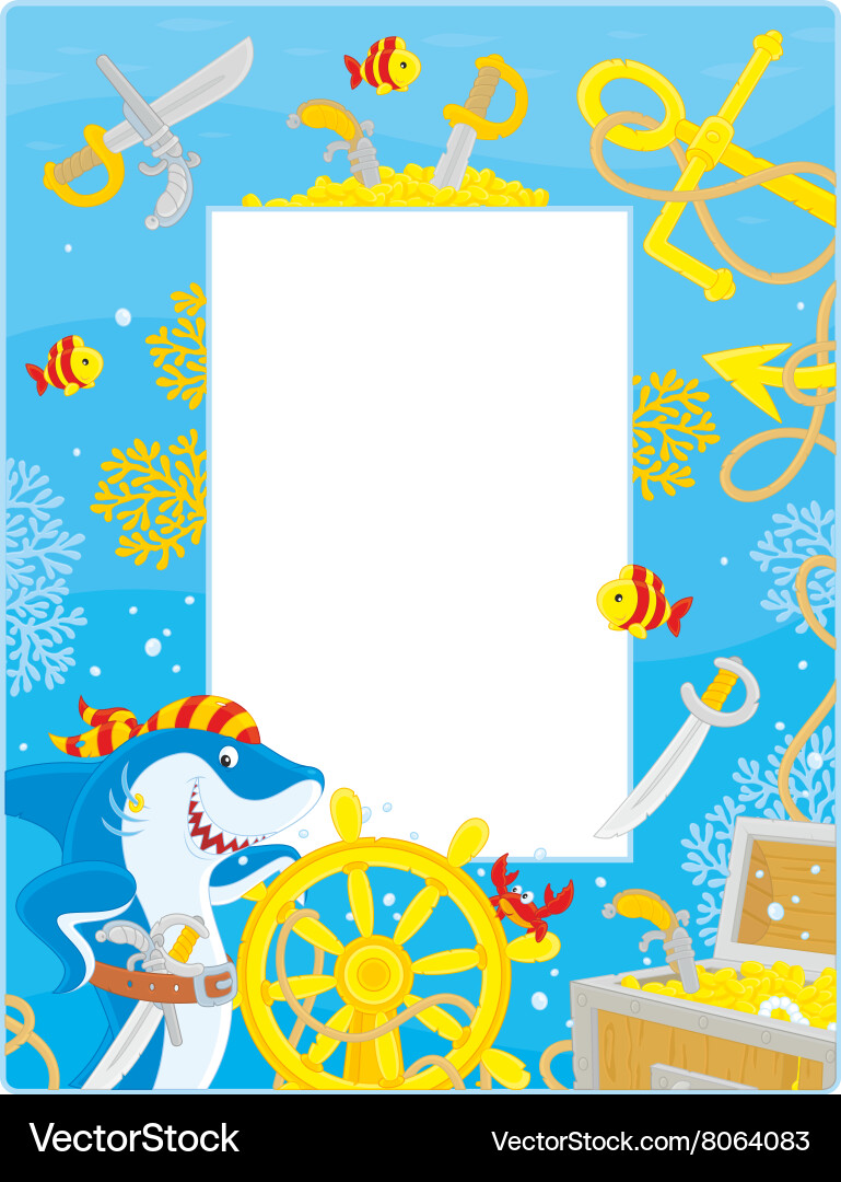 Frame with a pirate shark and sunken treasure Vector Image