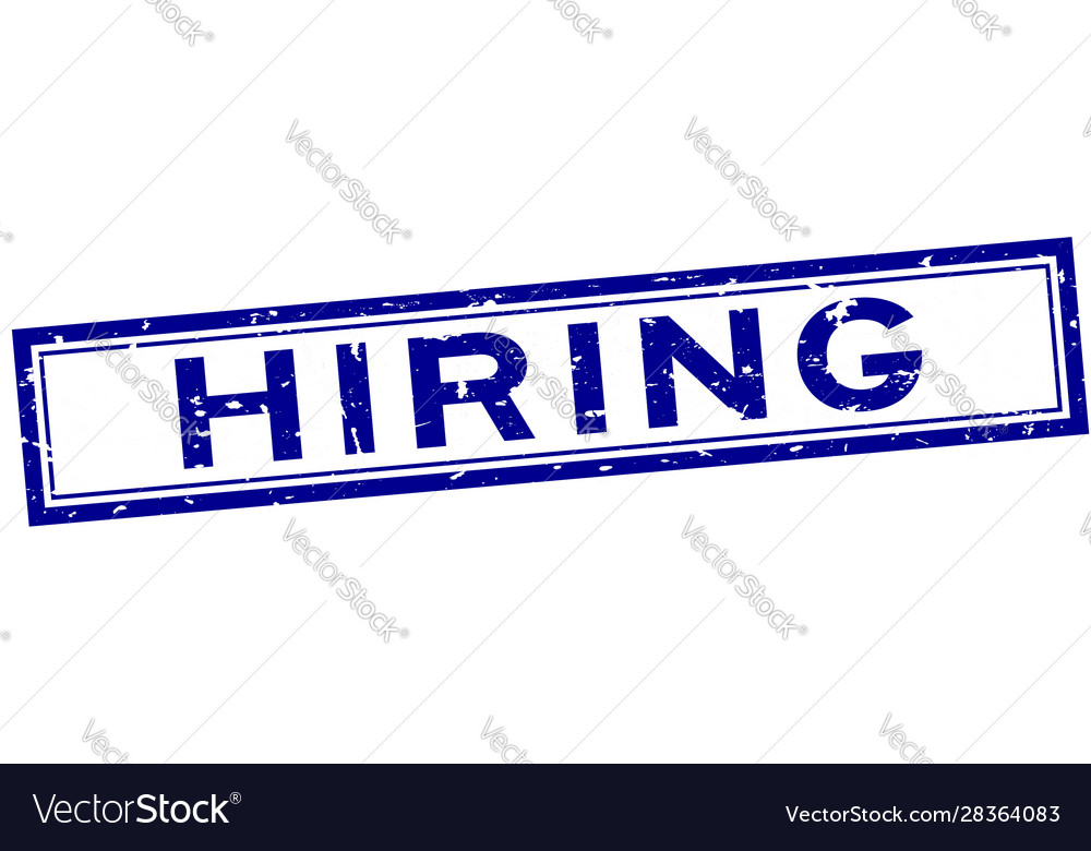Grunge blue hiring word square rubber seal stamp Vector Image