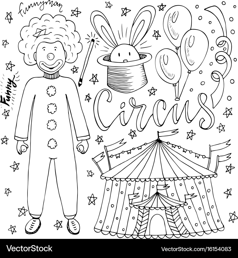 Hand drawn circus collection with clown balloon Vector Image