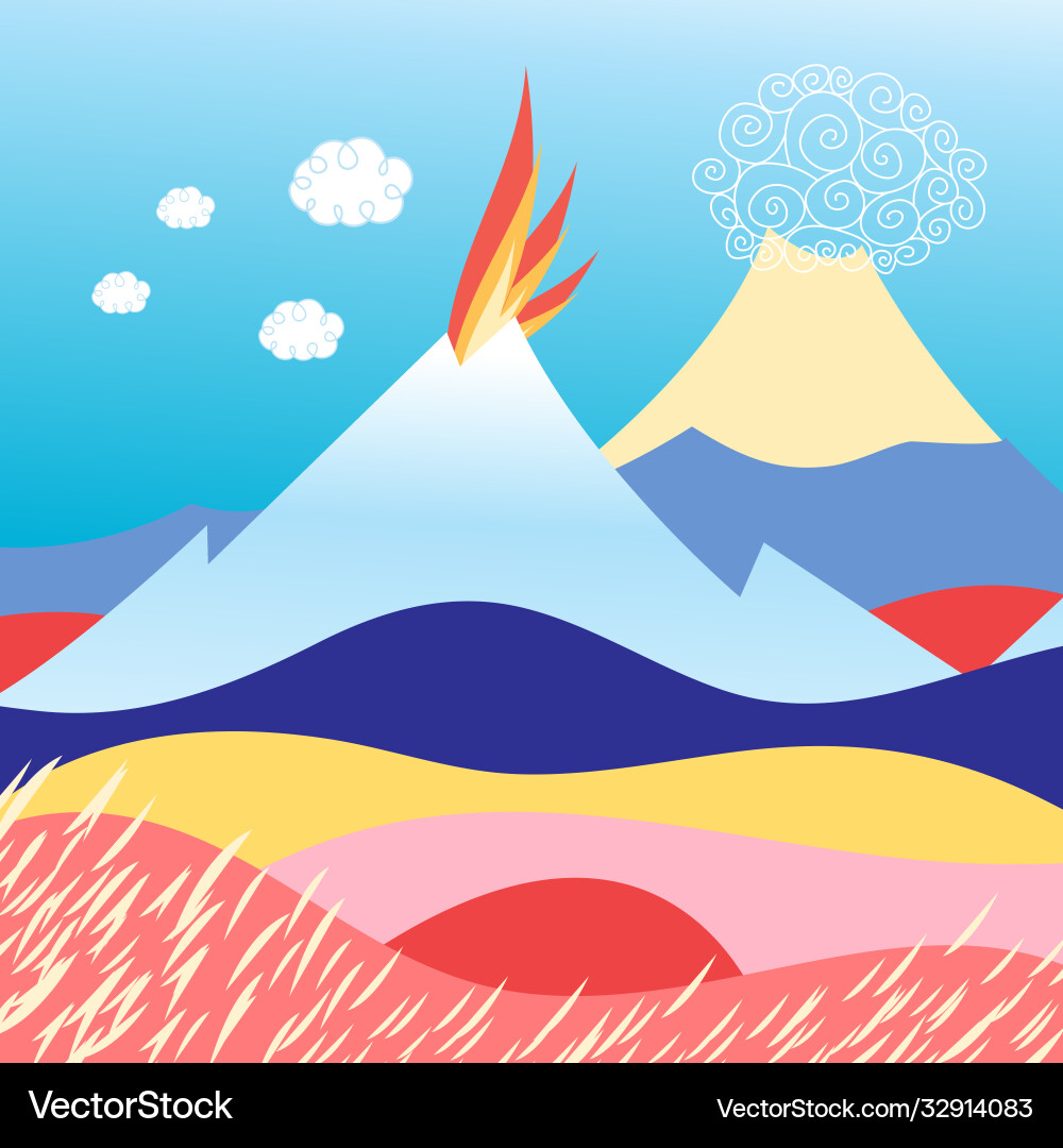 Island in sea with volcano Royalty Free Vector Image