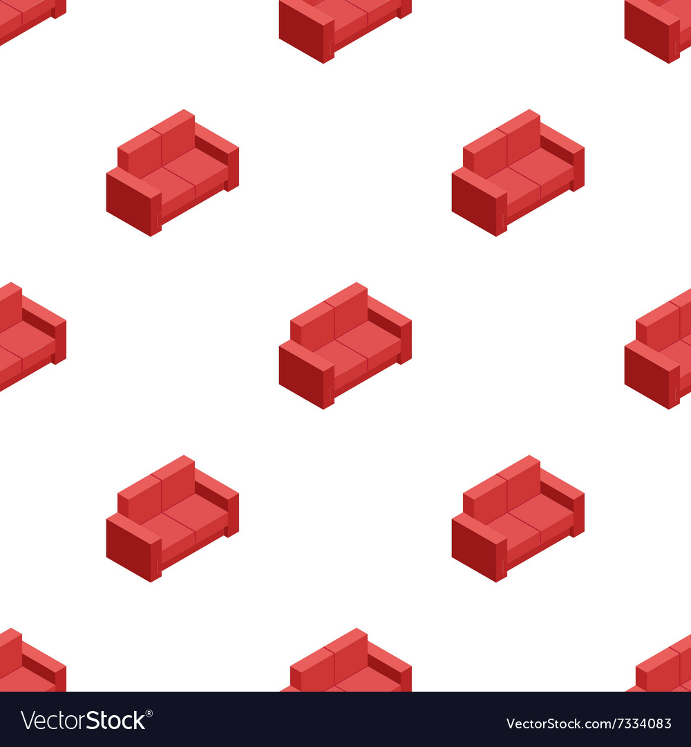 Isometric red sofa seamless pattern Royalty Free Vector