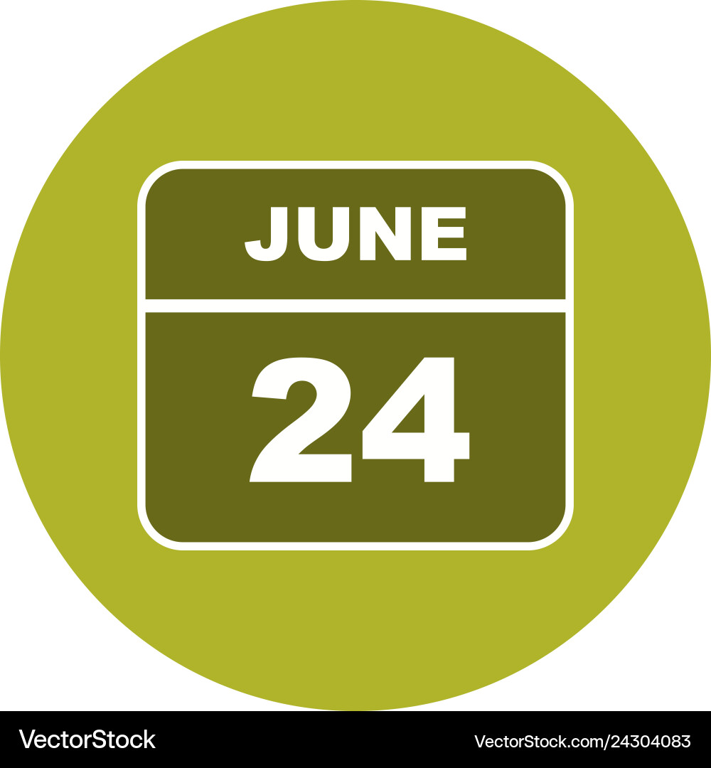 June 24th date on a single day calendar Royalty Free Vector