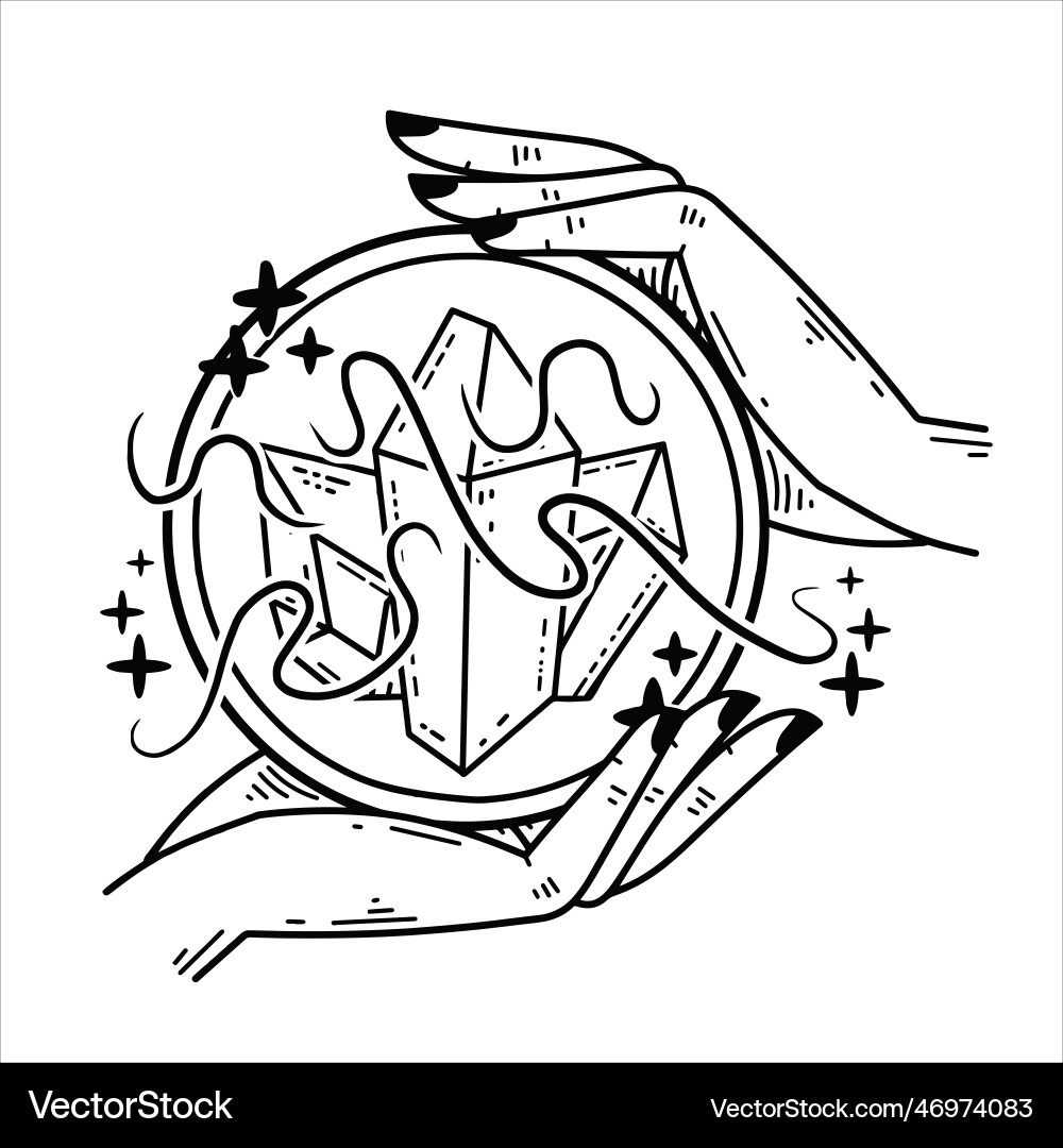 Magic crystal ball and gems in hand Royalty Free Vector