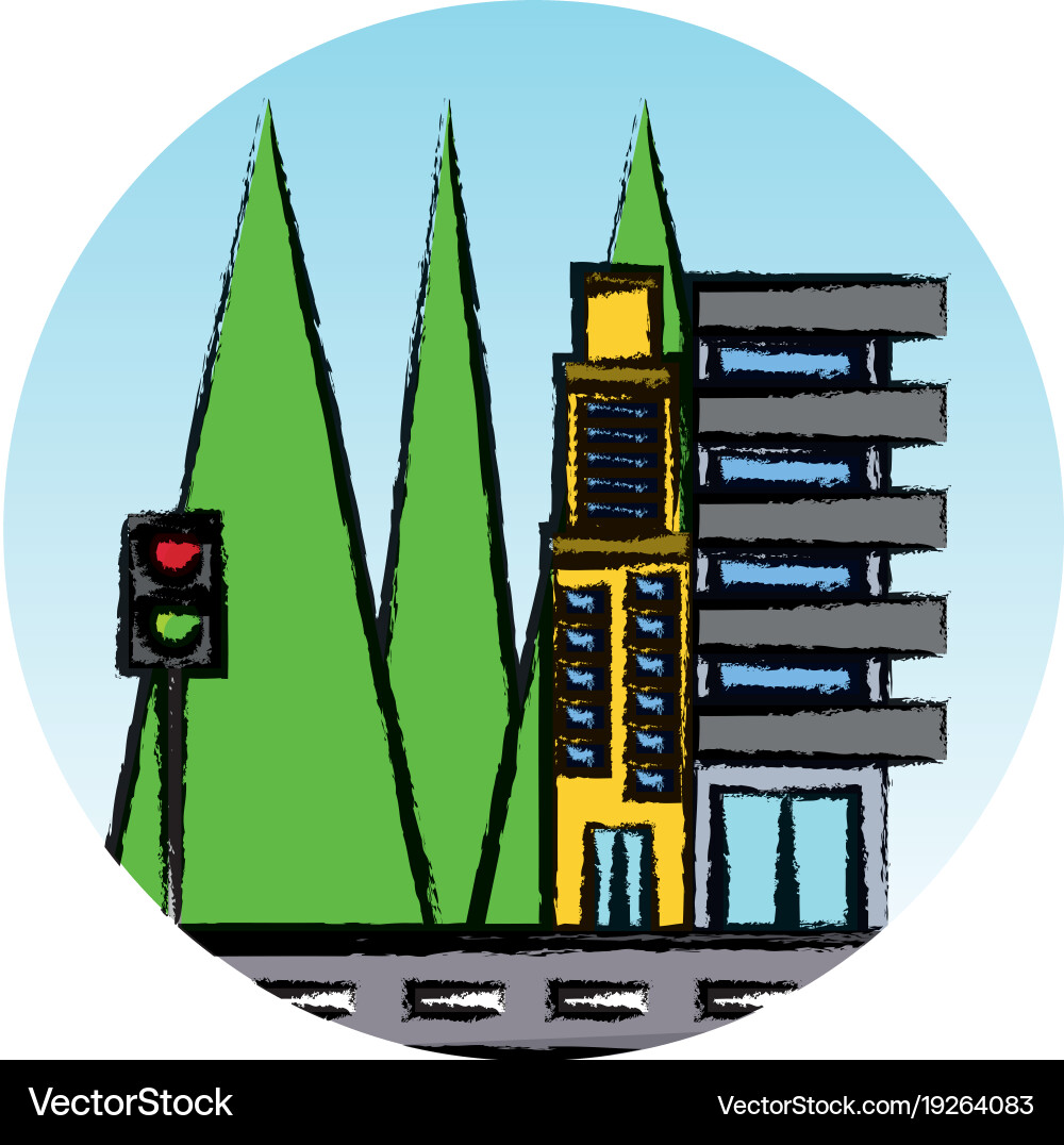 Road with city buildings Royalty Free Vector Image