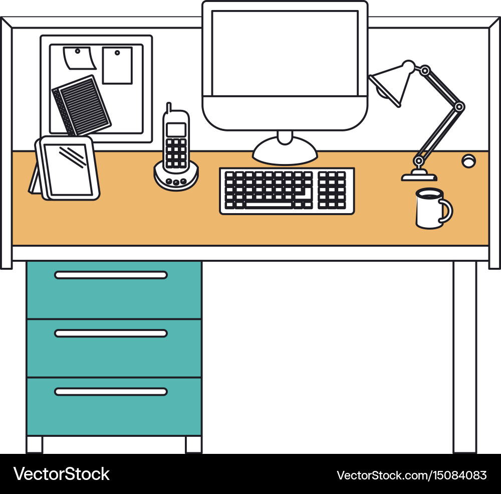 Silhouette color sections of workplace office Vector Image