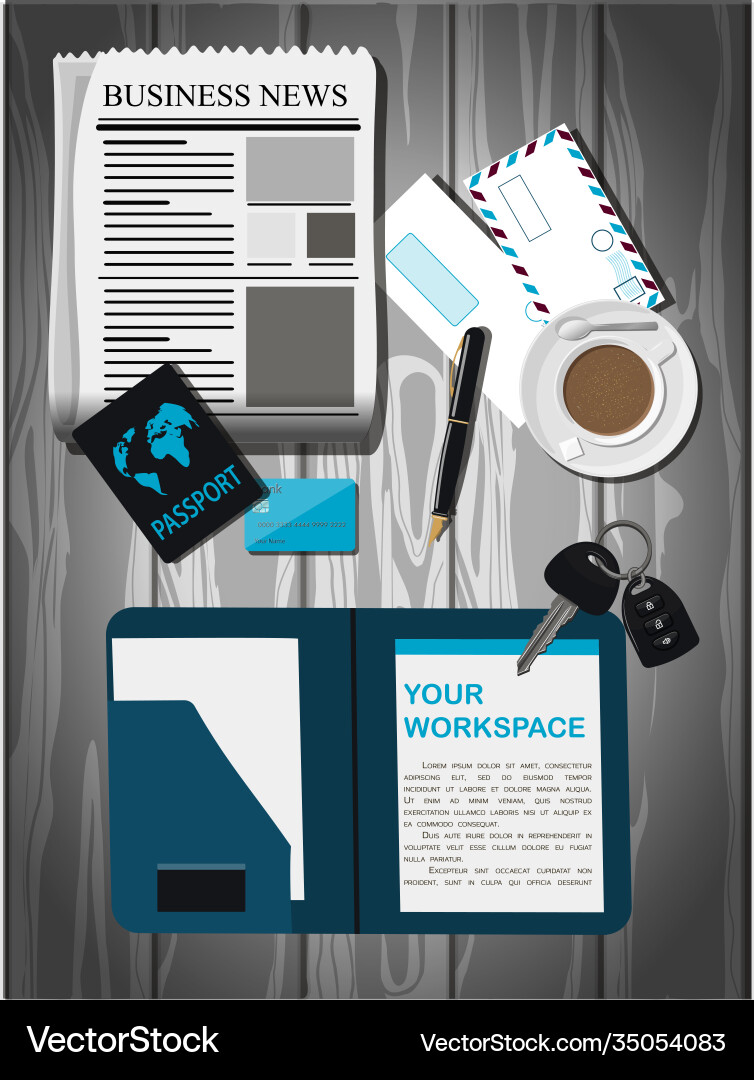 Top view a wooden office desk Royalty Free Vector Image