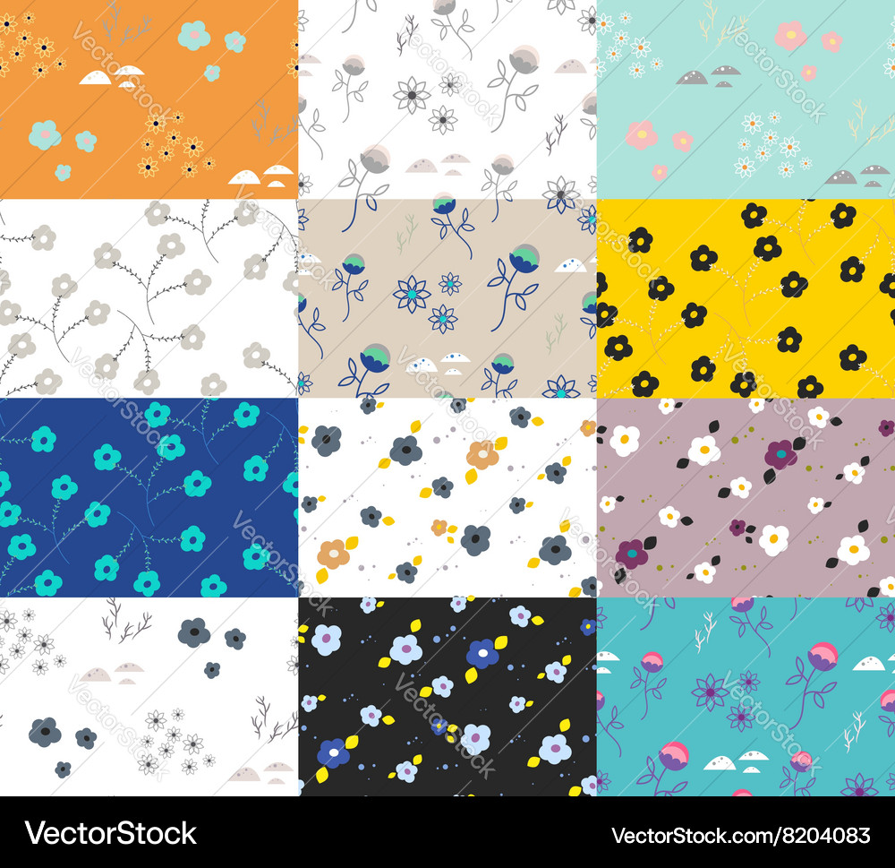 Wild flower set of spring field seamless patterns Vector Image