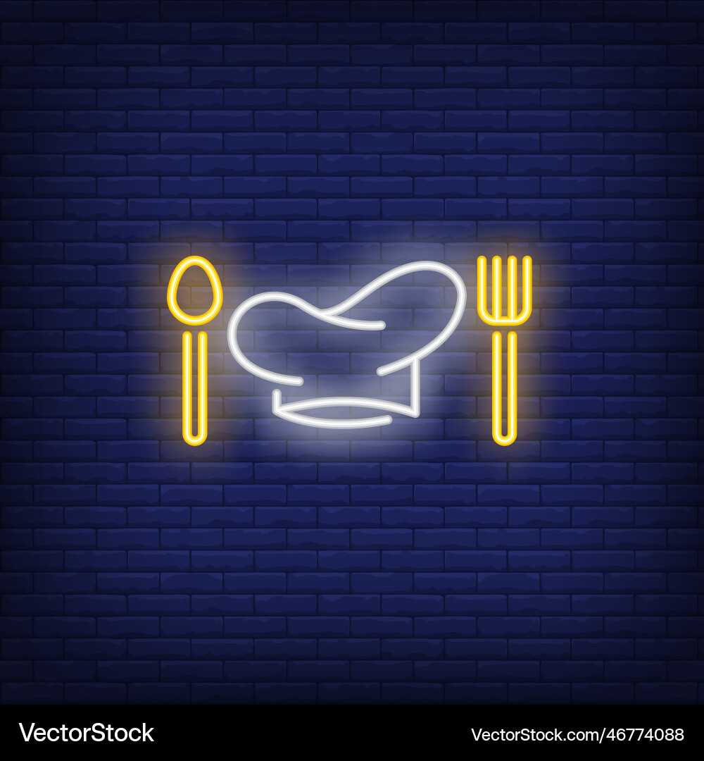 Chief cook hat fork and spoon neon sign Royalty Free Vector