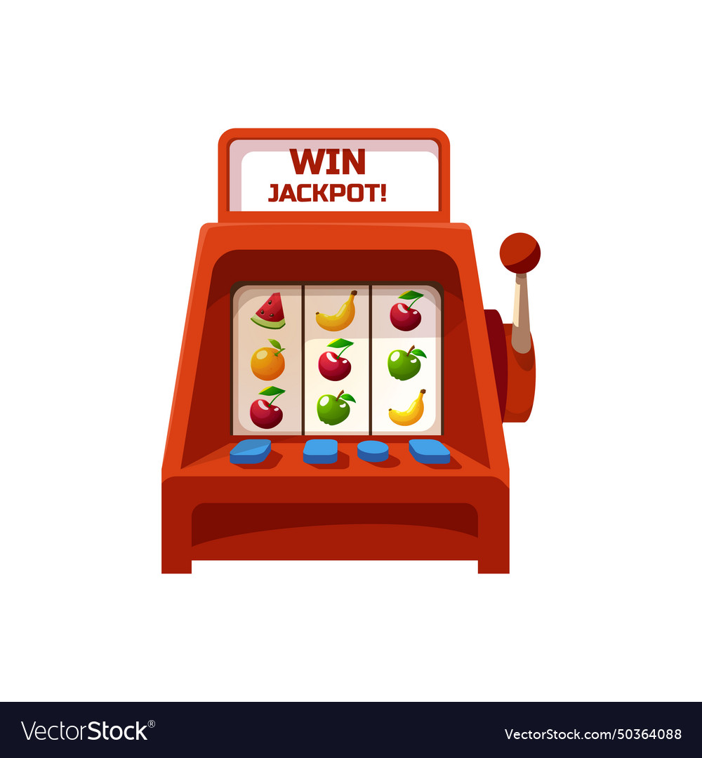 Red slot machine with fruits symbols win jackpot Vector Image