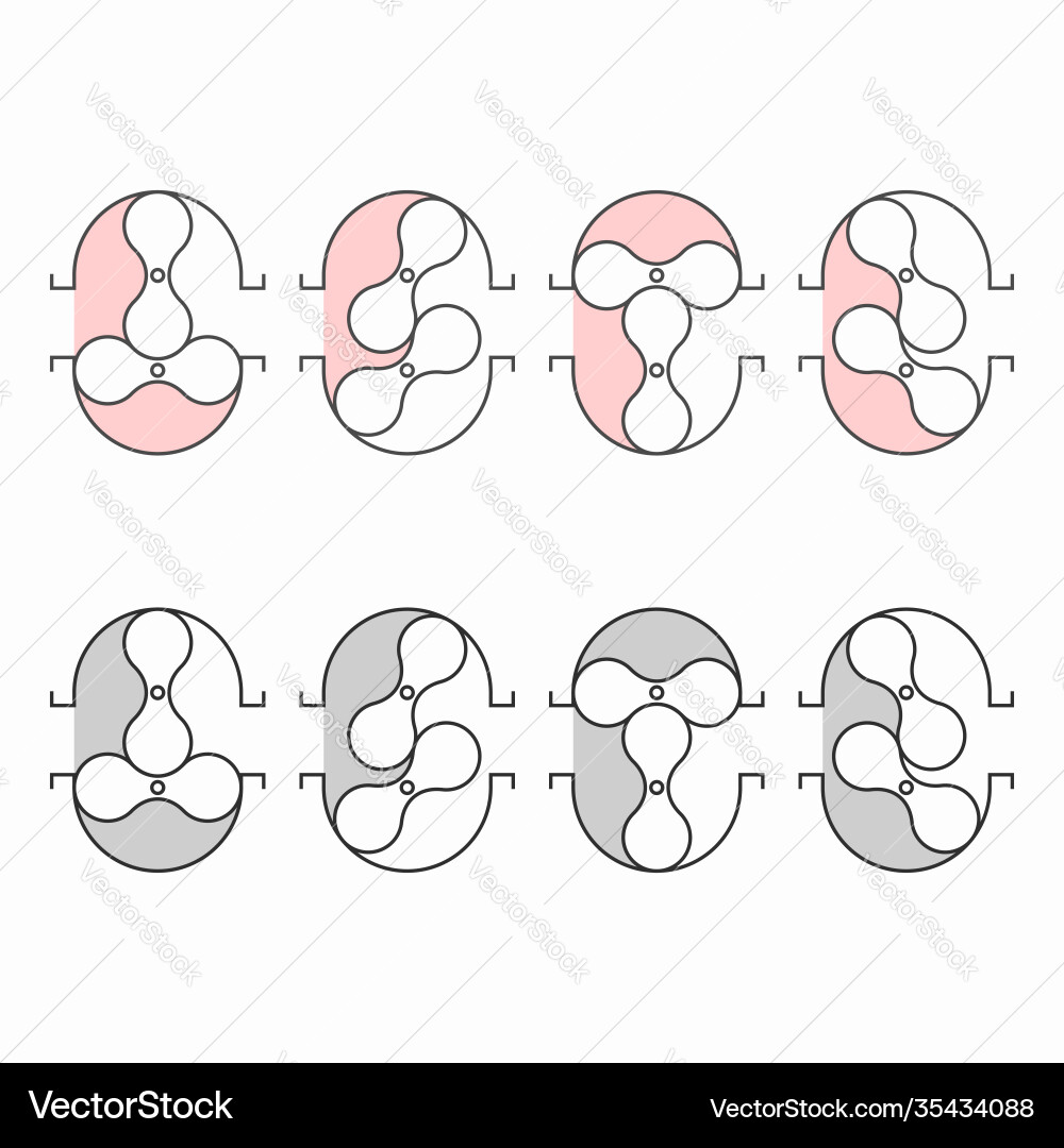 Rotary lobe pump successive rotor positions Vector Image