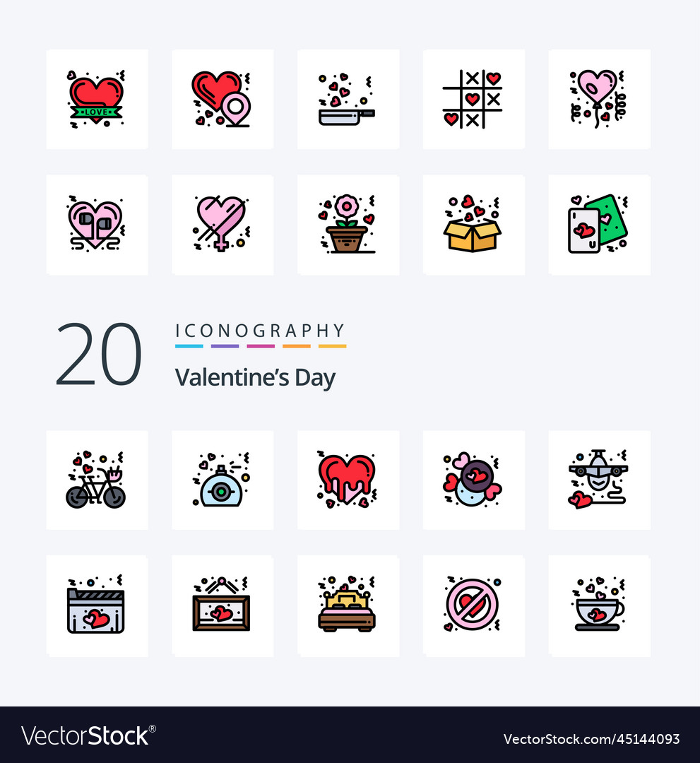 20 valentines day line filled color icon pack Vector Image