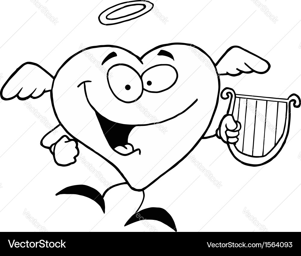 Cartoon heart with harp Royalty Free Vector Image