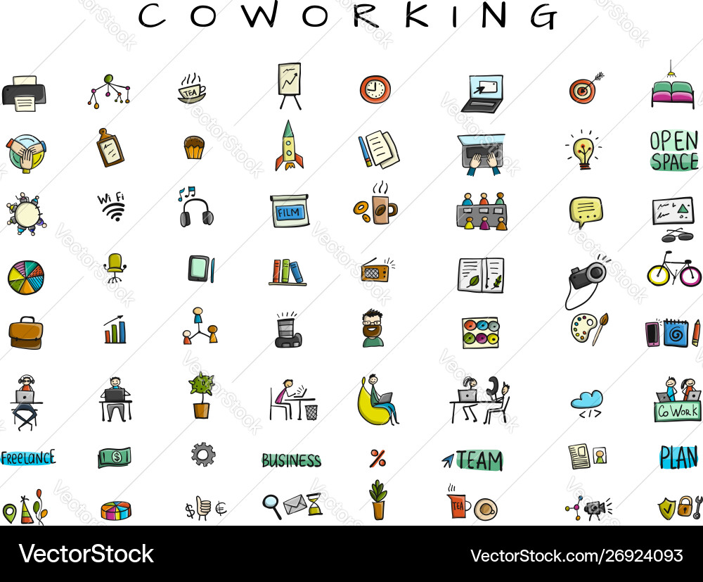Coworking space icons set for your design Vector Image
