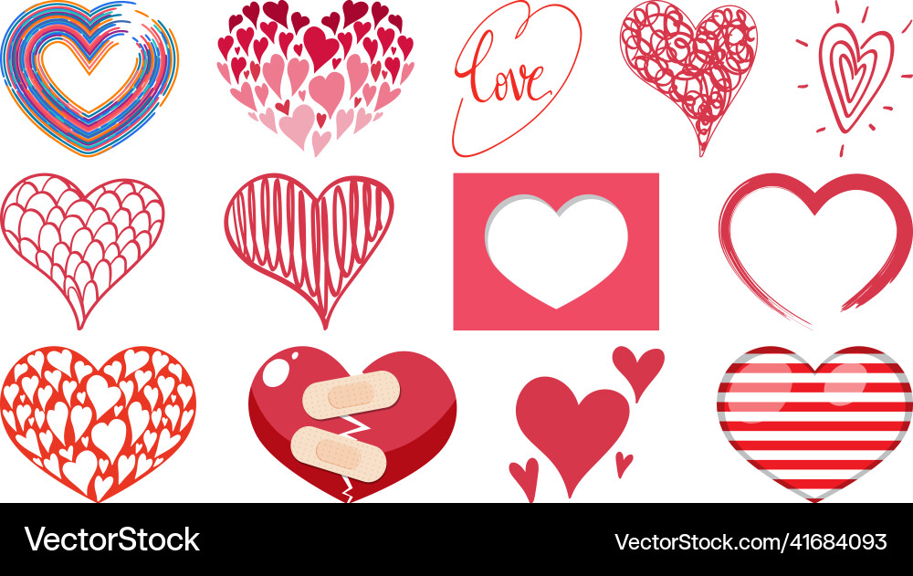 Different style of hearts isolated on white Vector Image