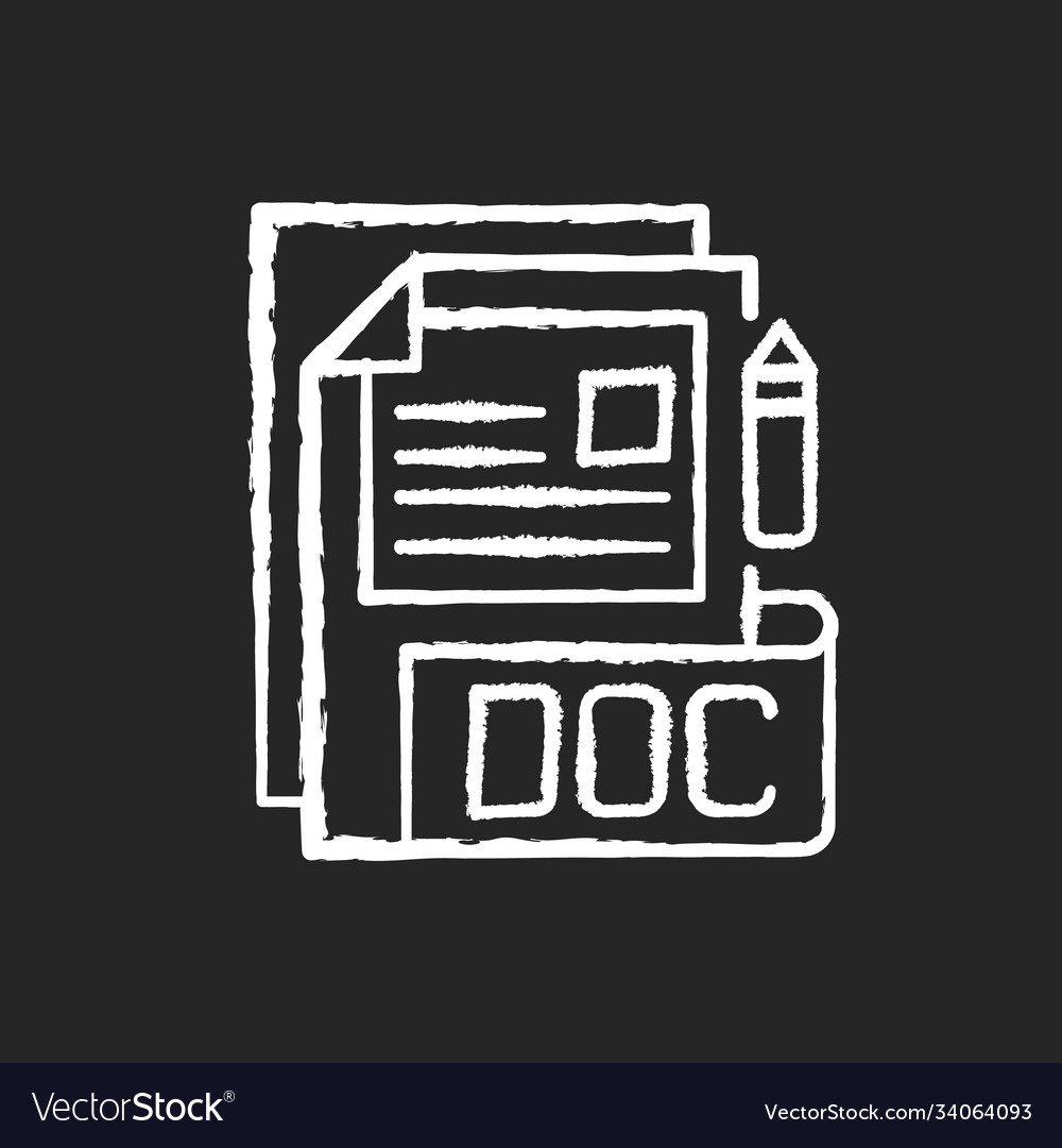 Doc file chalk white icon on black background Vector Image