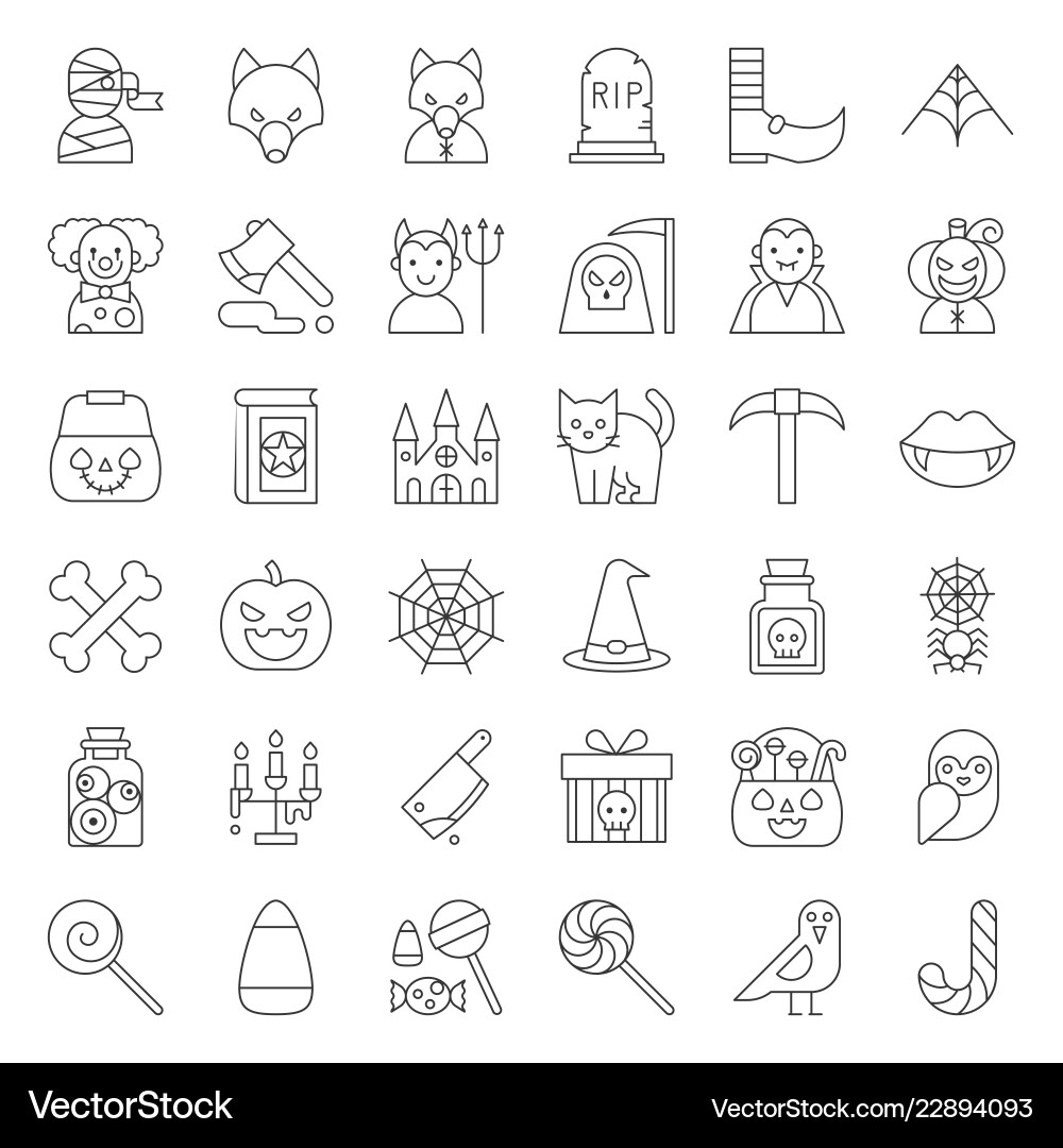 Halloween character and spooky things outline Vector Image