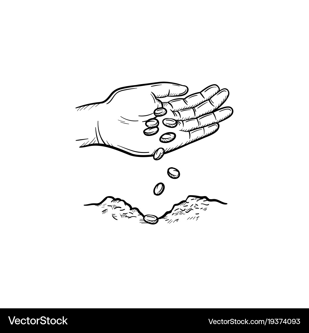 Hand planting seeds drawn sketch icon Royalty Free Vector