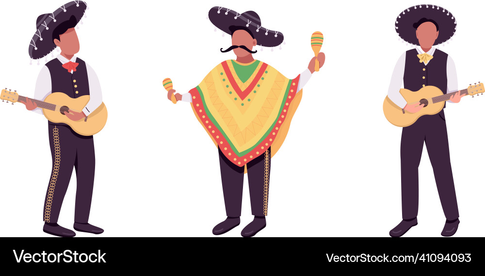 Mexican musicians flat color faceless character Vector Image