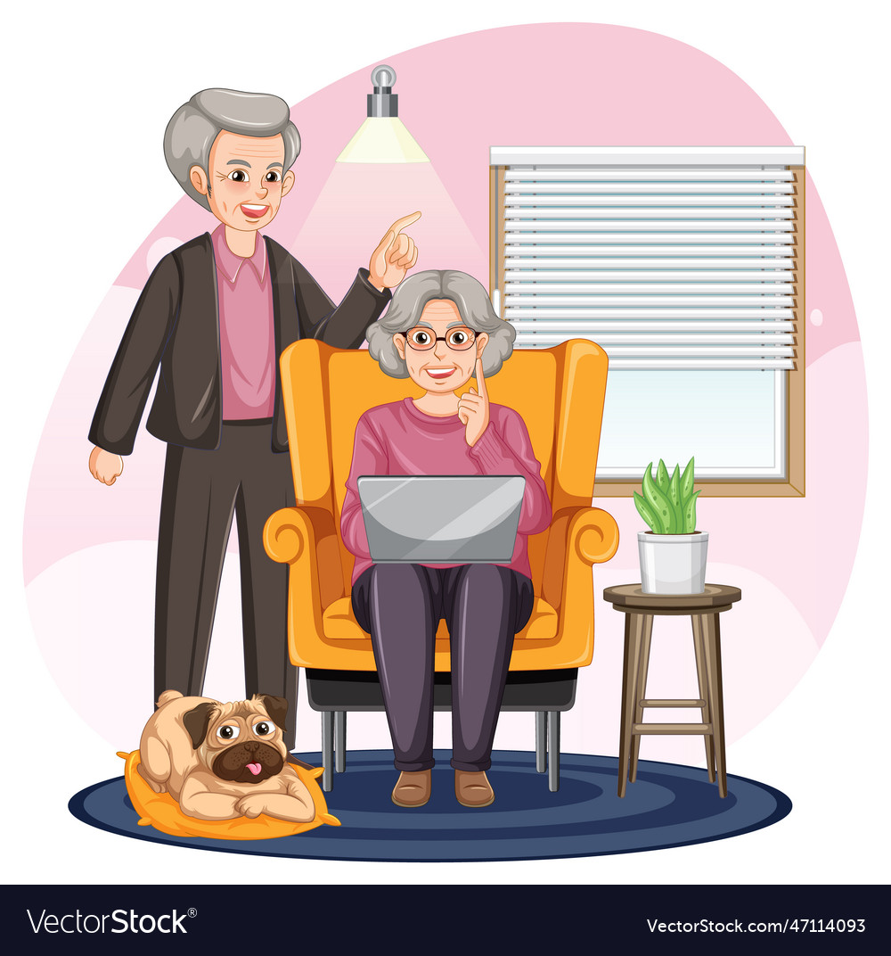 Senior couple using laptop Royalty Free Vector Image Senior couple using laptop Royalty Free Vector Image