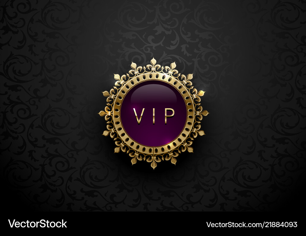 Vip purple label with round golden ring frame Vector Image