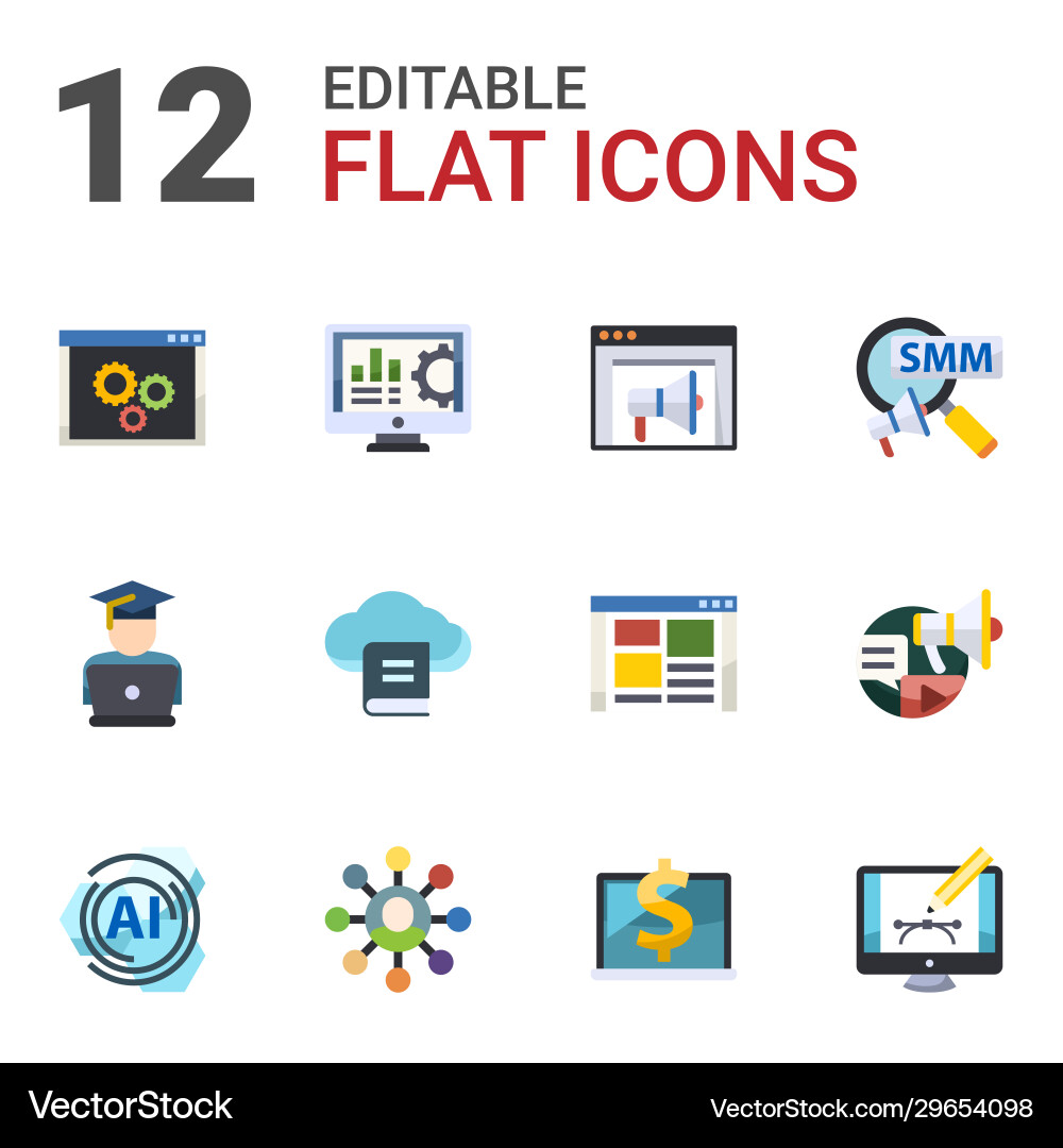 12 banner flat icons set isolated on white Vector Image