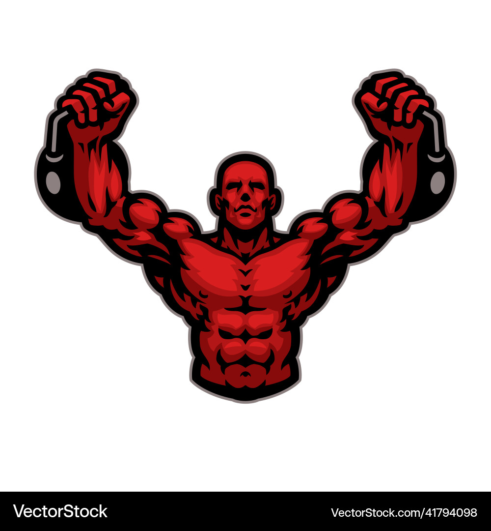 Bodybuilder mascot logo lifting the kettlebell Vector Image