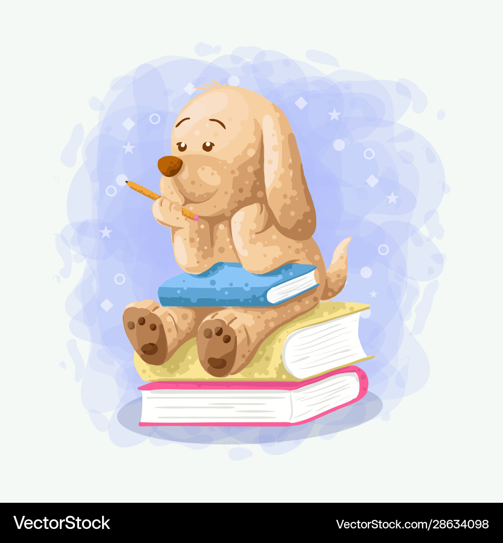 Cartoon cute dog sit on book Royalty Free Vector Image