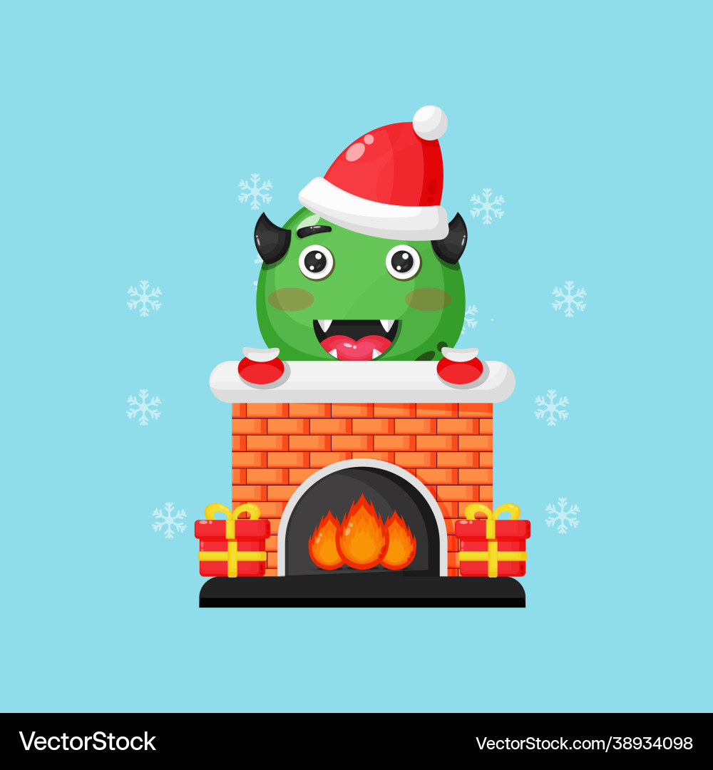 Cute monsters on christmas chimney fireplace Vector Image